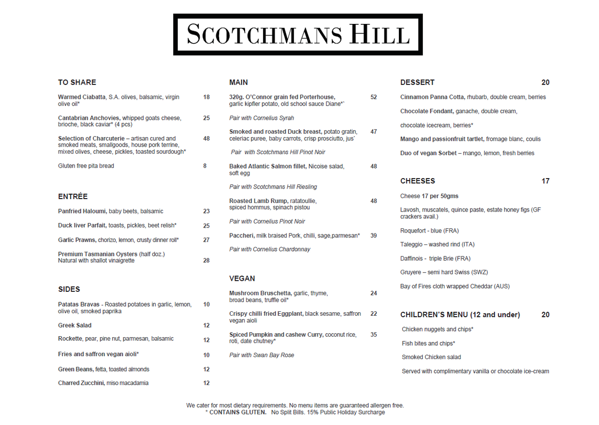 Scotchmans Restaurant Menu – Scotchmans Hill