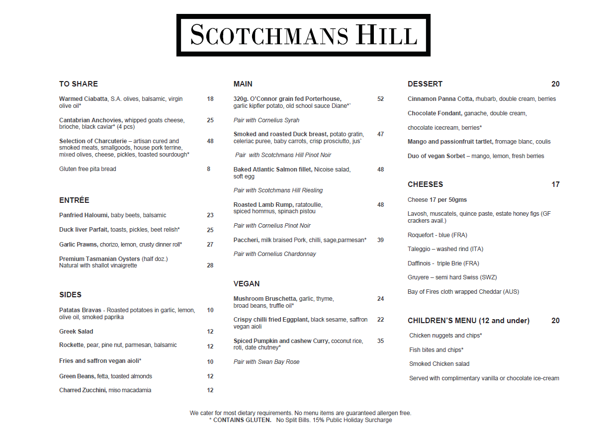 Scotchmans Restaurant Menu – Scotchmans Hill